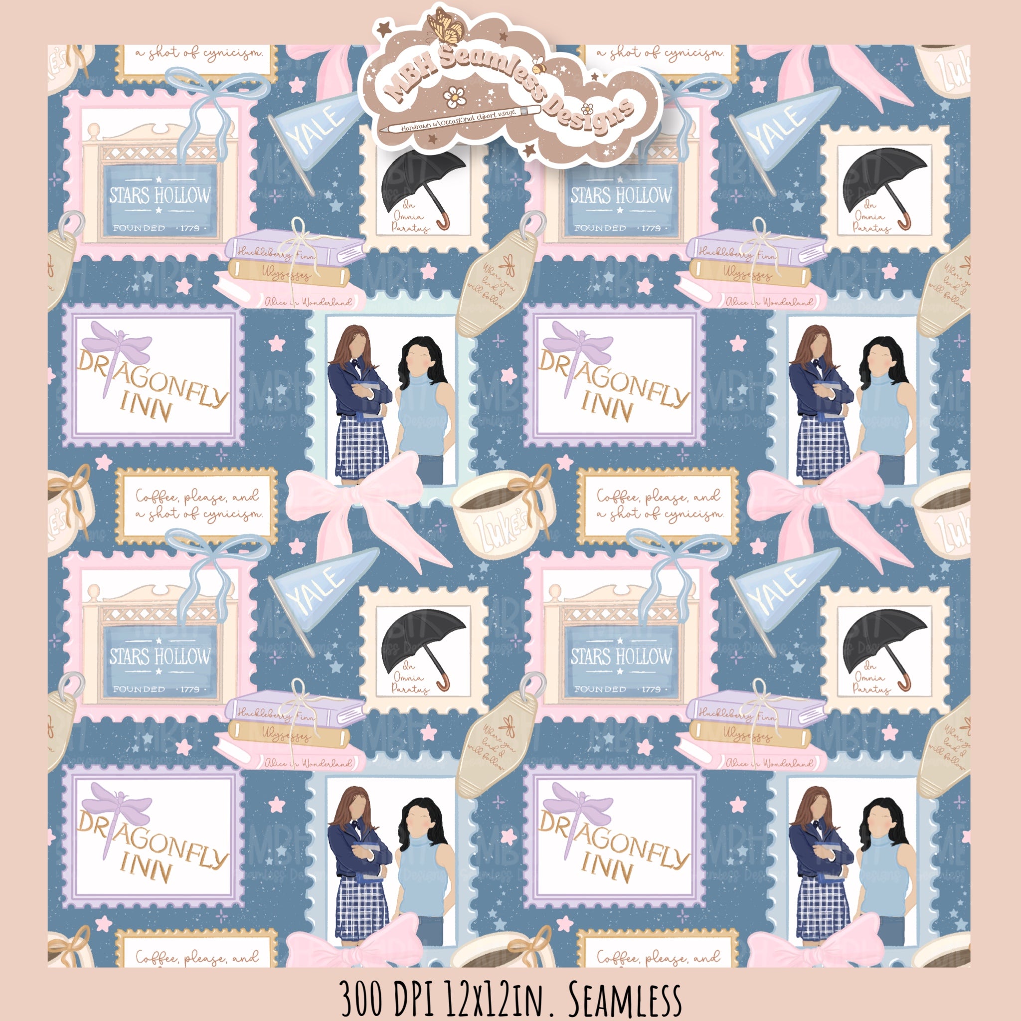 Lorelei & Rory Stamps Seamless Pattern // Assorted Colorway Options ...